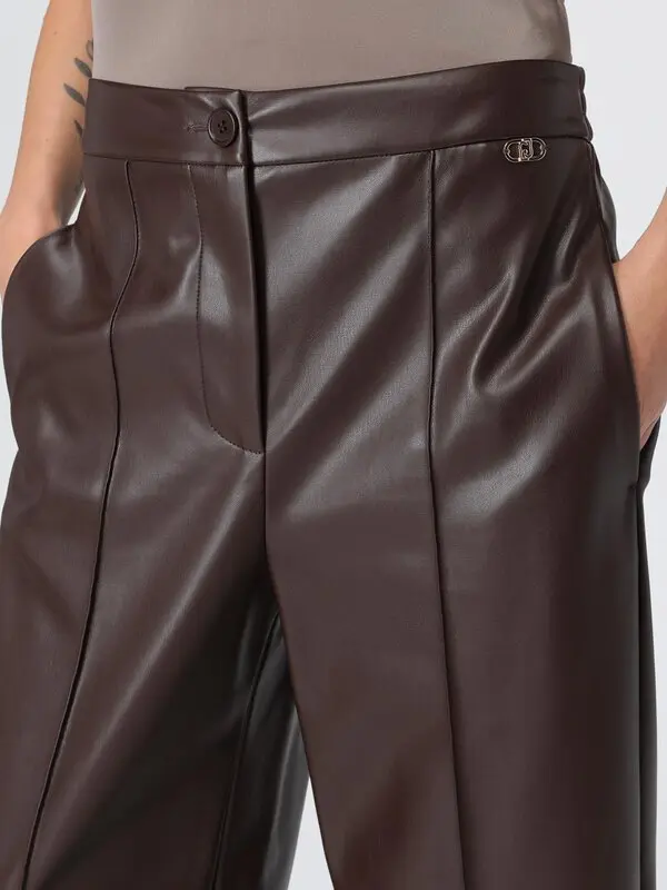 Liu Jo Faux Leather Wide Leg Trousers - Brown