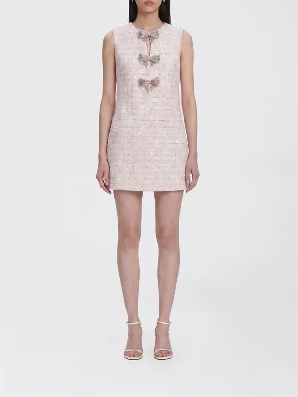 SELF-PORTRAIT Bouclé Mini Dress With Sequin Appliqués And Bow Detail