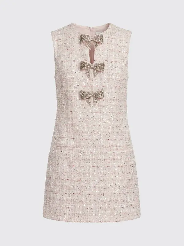 SELF-PORTRAIT Bouclé Mini Dress With Sequin Appliqués And Bow Detail