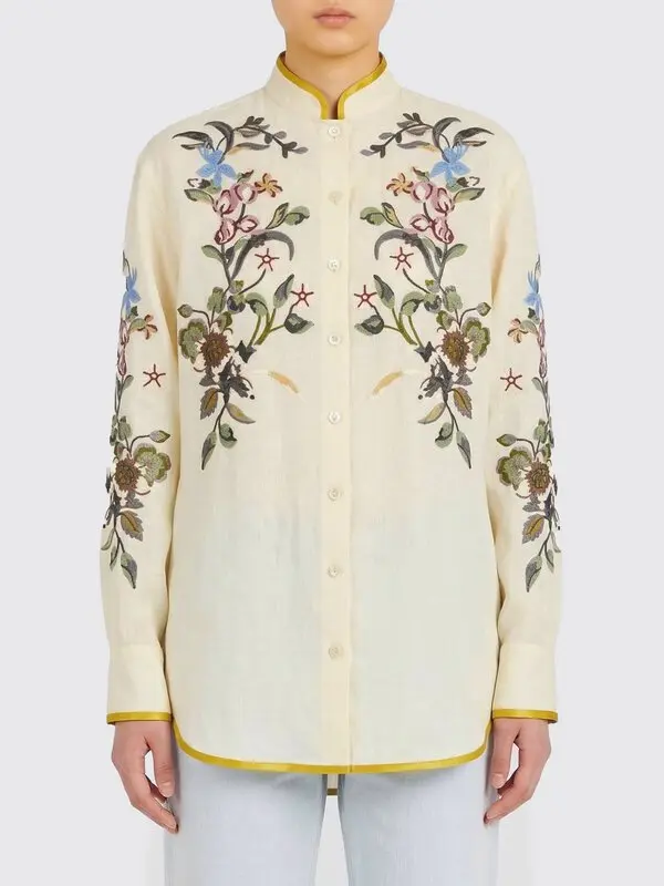 Valentino Garavani Linen Shirt With Floral Print - Beige