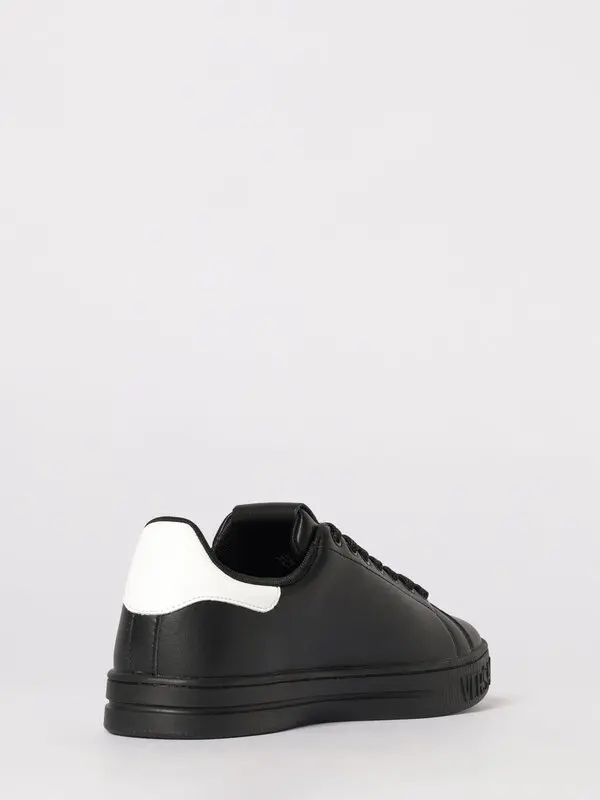 Versace Low Top Leather Sneakers With Logo Print - Black
