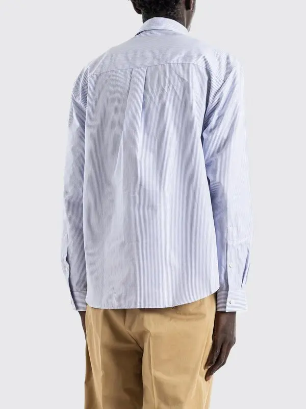 Burberry Striped Cotton Shirt With Classic Collar And Curved Hem
