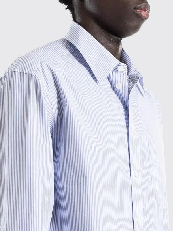 Burberry Striped Cotton Shirt With Classic Collar And Curved Hem