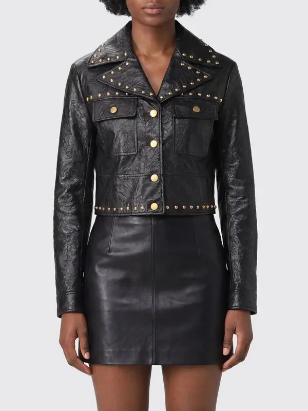 Michael Kors Cropped Studded Faux Leather Biker Jacket