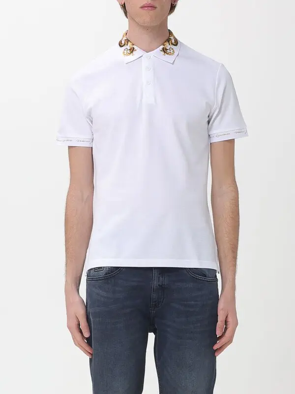 Versace Cotton Polo Shirt With Baroque Print Collar
