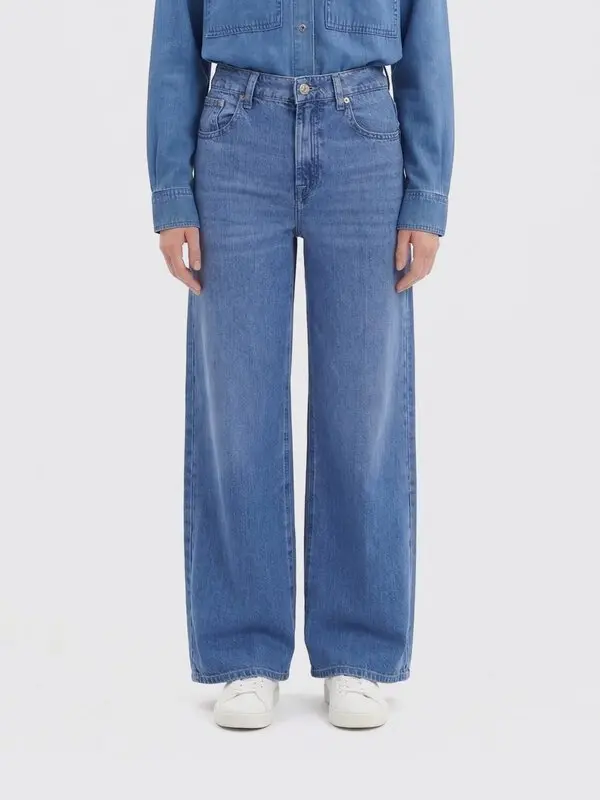 7 For All Mankind Wide Leg Denim Trousers - Gnawed Blue