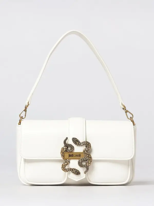 Just Cavalli Faux Leather Shoulder Bag With Snake Clasp - White