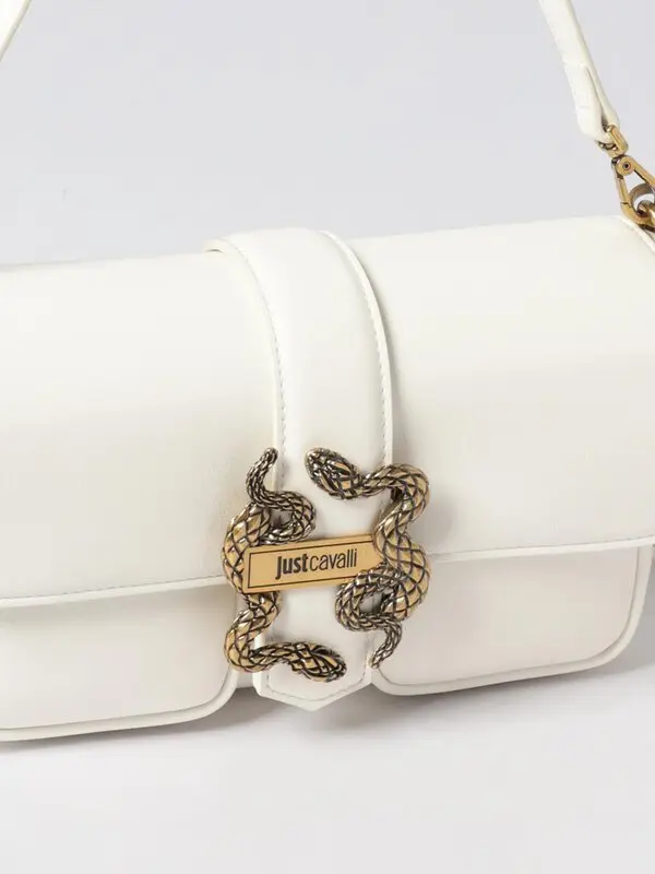 Just Cavalli Faux Leather Shoulder Bag With Snake Clasp - White