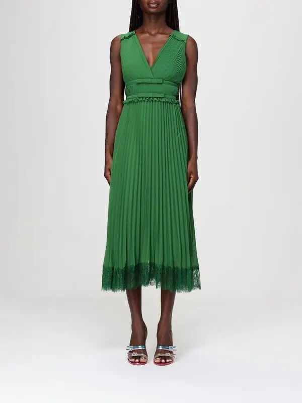 SELF-PORTRAIT Pleated Crêpe Midi Dress