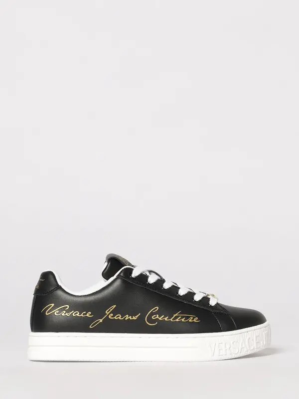Versace Leather Sneakers With Logo Detailing - Black