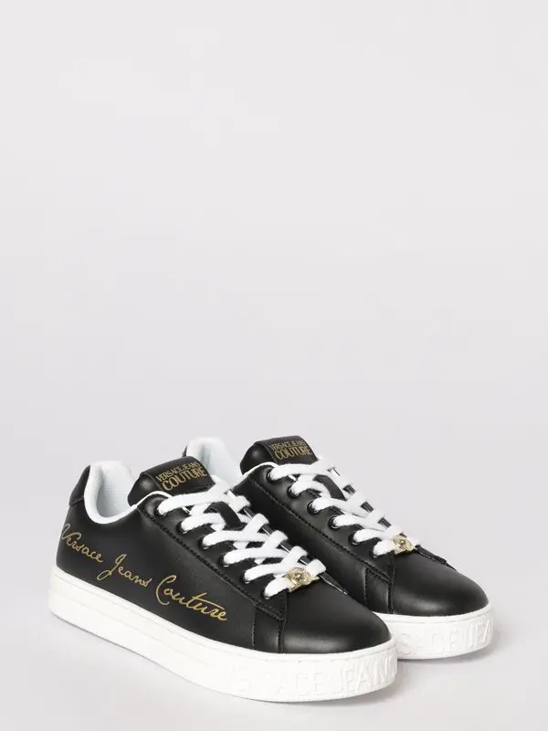 Versace Leather Sneakers With Logo Detailing - Black