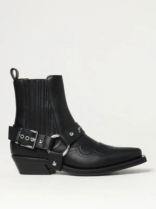 GANNI Ankle Boots With Buckle Detailing - Black