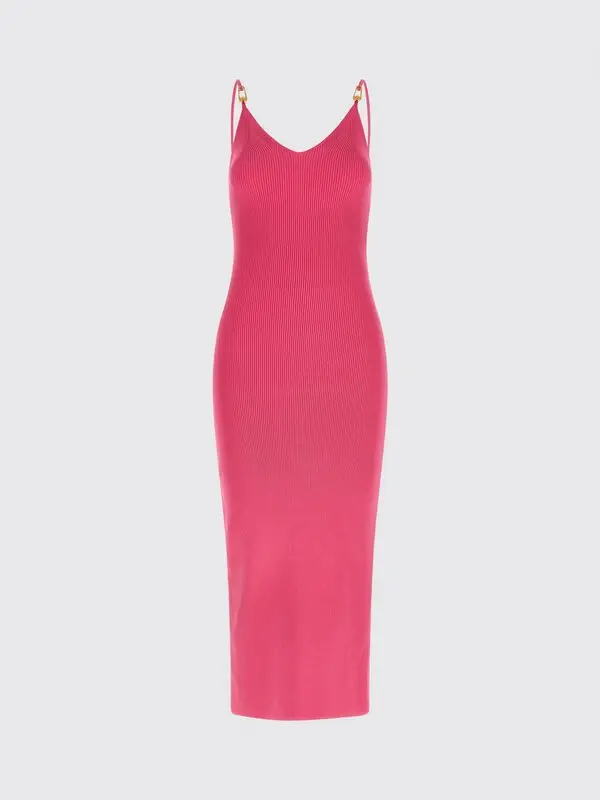 Versace Ribbed Midi Dress With Strap Detail - Fuchsia