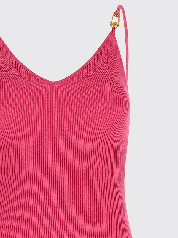 Versace Ribbed Midi Dress With Strap Detail - Fuchsia
