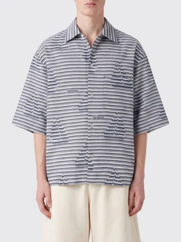 Jacquemus The Plage Striped Graphic Print Cotton Bowling Shirt