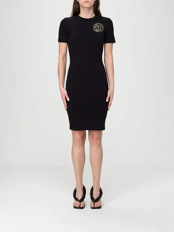 Versace Stretch Cotton Mini Dress With Logo