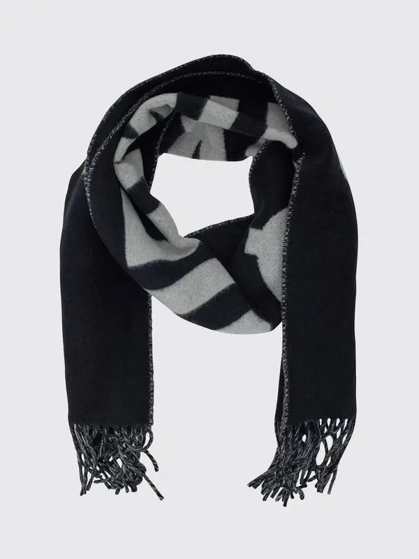 Jacquemus Cotton Scarf With Contrasting Jacquard Logo And Fringed Edges - Black