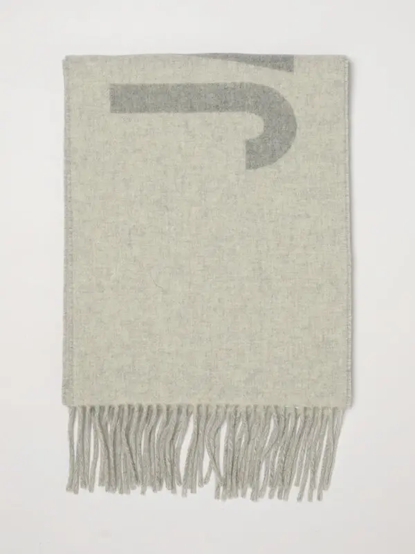 Jacquemus Cotton Scarf With Contrasting Jacquard Logo And Fringed Edges - Grey