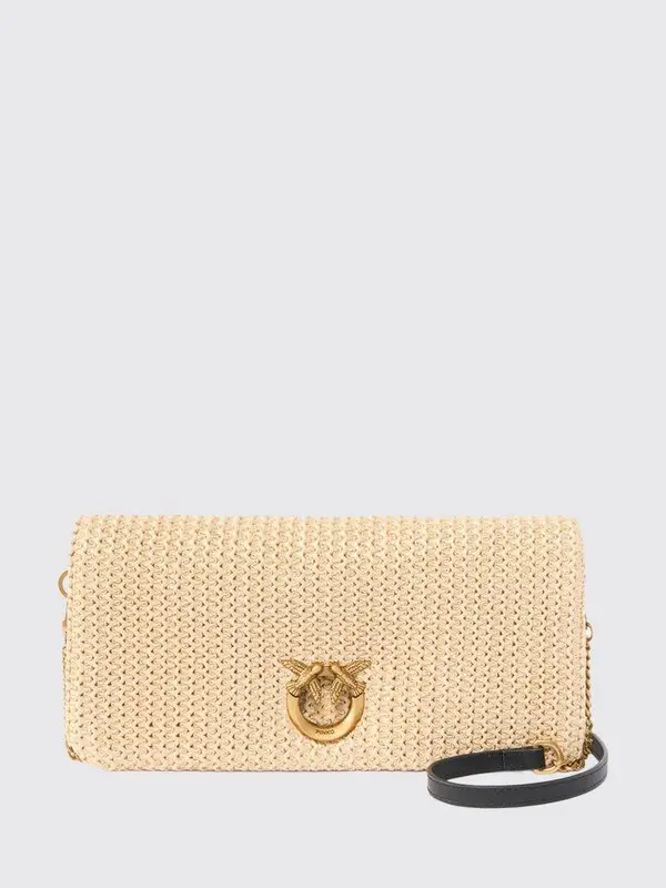 Pinko Love Bag Click Soft Horizontal Classic Raffia Clutch - Natural
