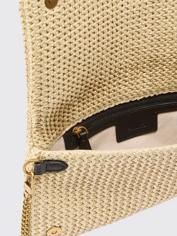 Pinko Love Bag Click Soft Horizontal Classic Raffia Clutch - Natural
