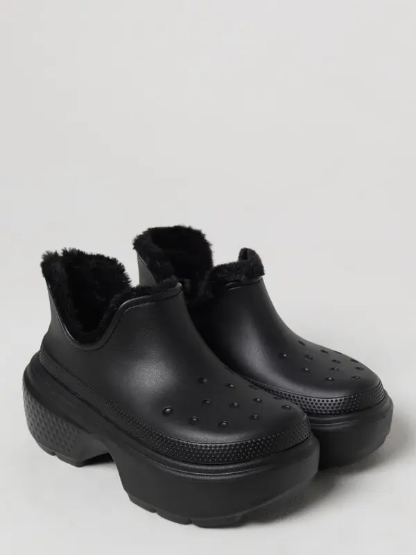 CROCS Platform Chelsea Boots With Faux Fur Lining - Black