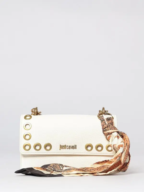 Just Cavalli Grained Synthetic Leather Bag With Scarf - White