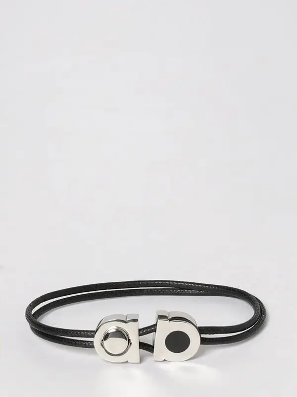 FERRAGAMO Gancini Leather And Brass Bracelet - Black