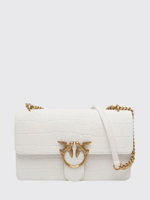Pinko Mini Love Bag In Leather With Animal Print And Love Birds Logo - White
