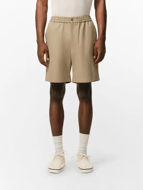 AMI Paris Pure Cotton Athletic Shorts With Elastic Waist And Patch Pocket - Nude