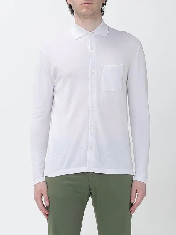 BROOKSFIELD Long Sleeve Button-up Fine Knit With Pocket - White
