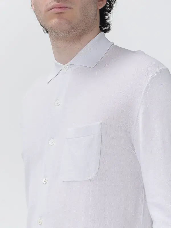 BROOKSFIELD Long Sleeve Button-up Fine Knit With Pocket - White