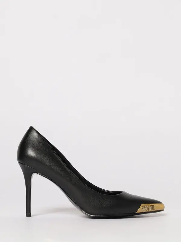Versace Leather Stiletto Pumps With Metal Toe Cap