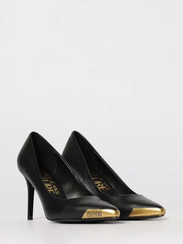 Versace Leather Stiletto Pumps With Metal Toe Cap