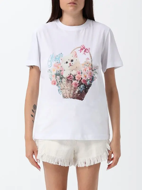 MSGM Short-sleeved Cotton T-shirt With Logo And Rhinestone Application