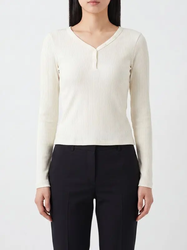 Calvin Klein V-neck Long-sleeve Ribbed Stretch-cotton Top