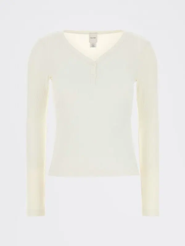 Calvin Klein V-neck Long-sleeve Ribbed Stretch-cotton Top