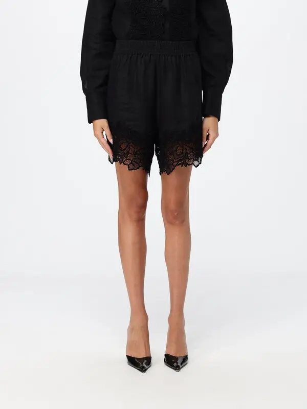 Ermanno Scervino High-waisted Linen Shorts With Lace Inserts - Black