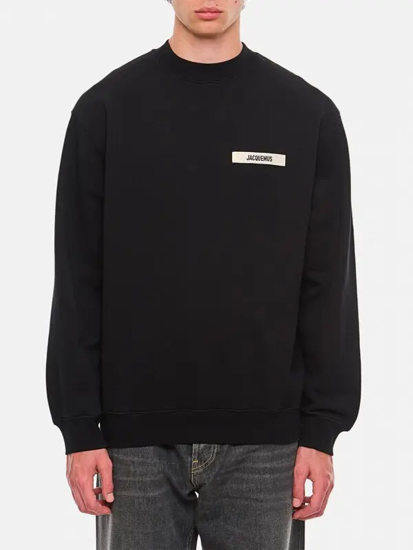 Jacquemus Pure Cotton Crewneck Sweatshirt With Applied Contrast Logo - Black