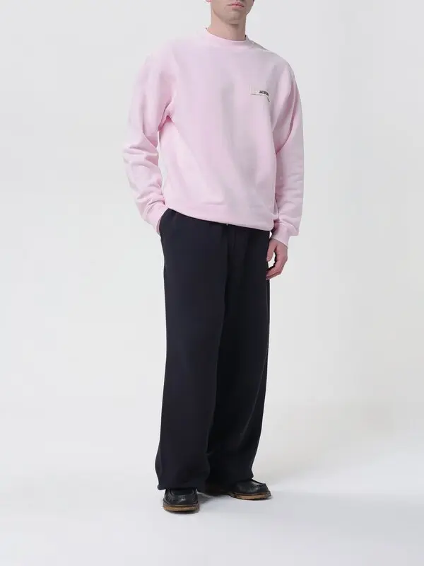 Jacquemus Pure Cotton Crewneck Sweatshirt With Applied Contrast Logo - Pink