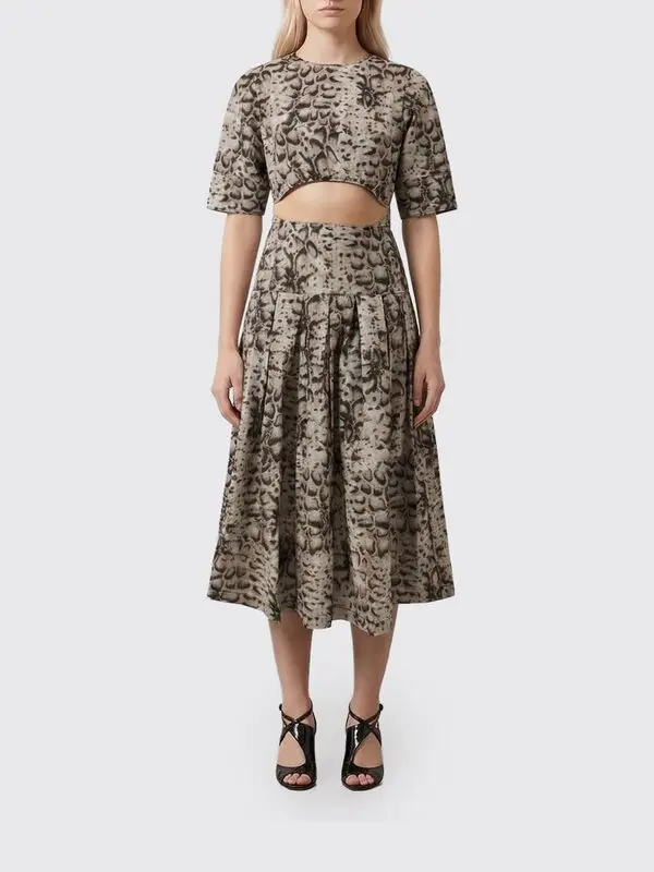 Pinko Animal Print Cotton Cut-out Midi Dress - Beige