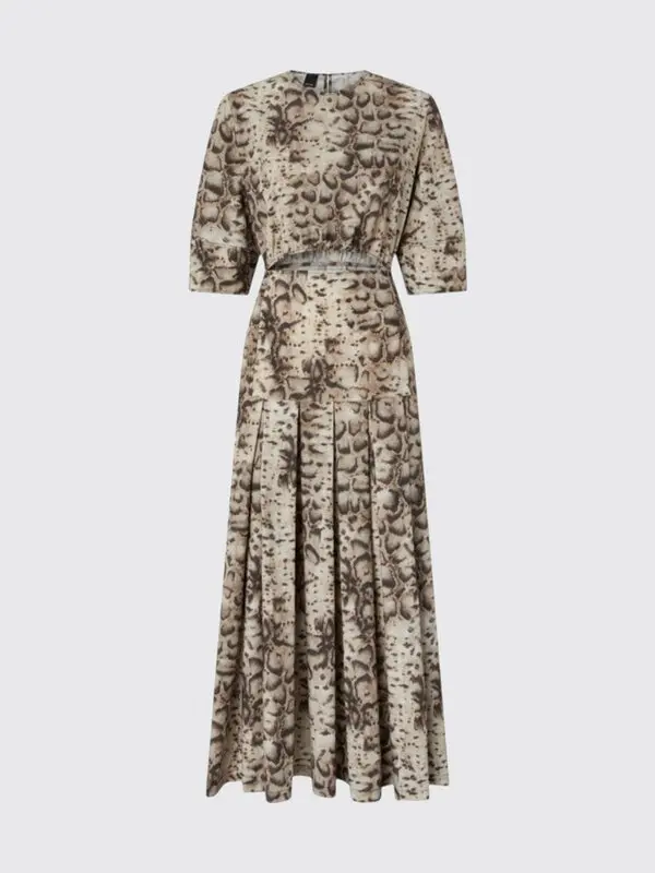 Pinko Animal Print Cotton Cut-out Midi Dress - Beige