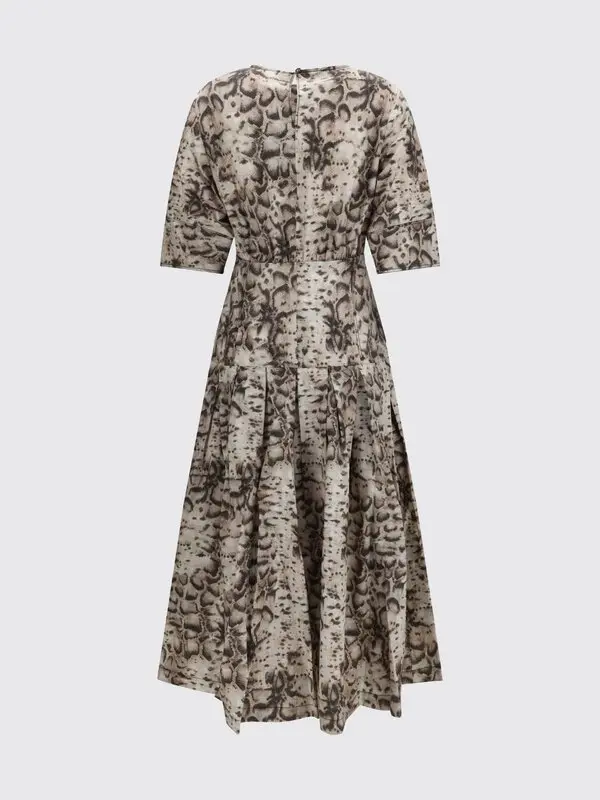 Pinko Animal Print Cotton Cut-out Midi Dress - Beige