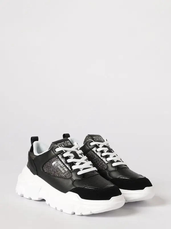 Versace Leather And Lurex Mesh Sneakers - Black