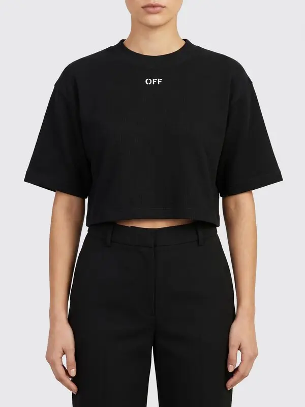 Off-White Crop T-shirts With Logo - Black 1