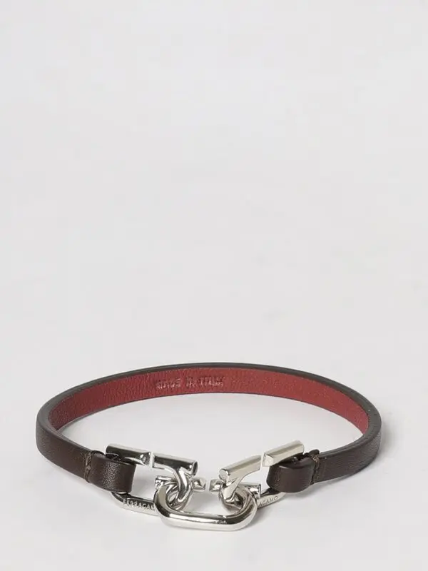 FERRAGAMO Gancini Leather And Brass Bracelet - Brown