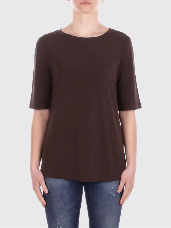 Max Mara Viscose Crewneck Top With Short Sleeves And Curved Hem