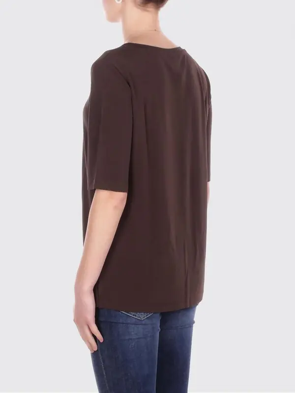 Max Mara Viscose Crewneck Top With Short Sleeves And Curved Hem
