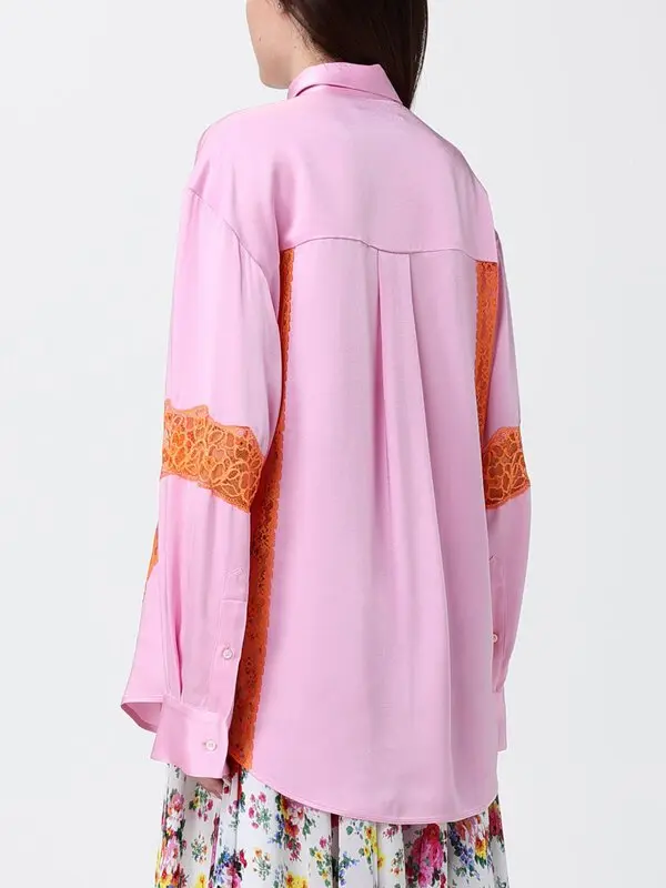 MSGM Relaxed Fit Satin Shirt With Lace Inserts And Dropped Shoulders