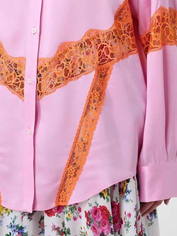 MSGM Relaxed Fit Satin Shirt With Lace Inserts And Dropped Shoulders