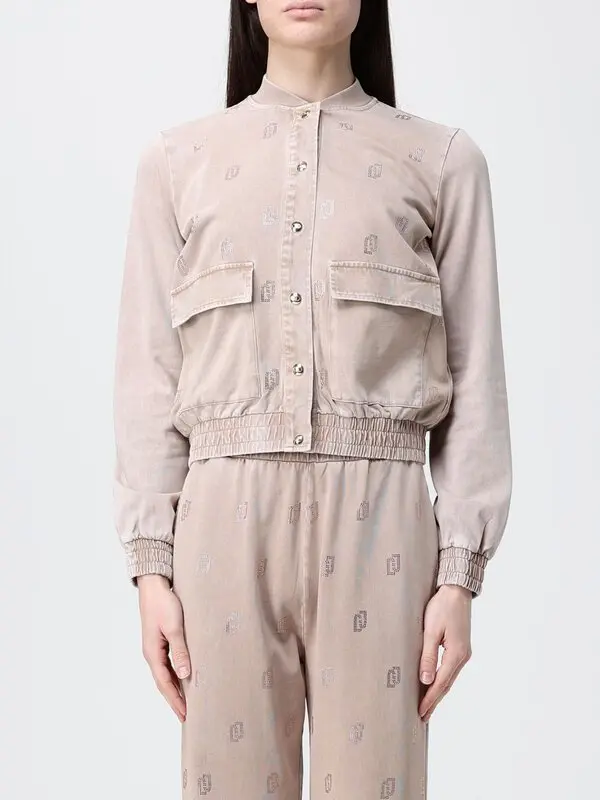 Liu Jo Cotton Bomber Jacket With Rhinestone Logo